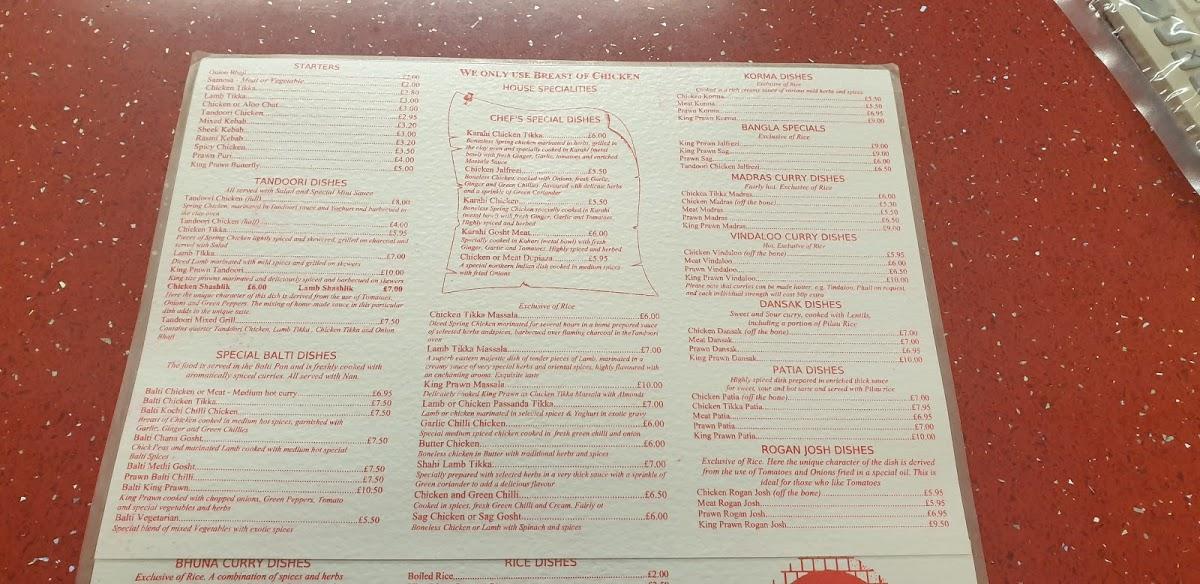 Menu at Bangla Balti House fast food, Southampton