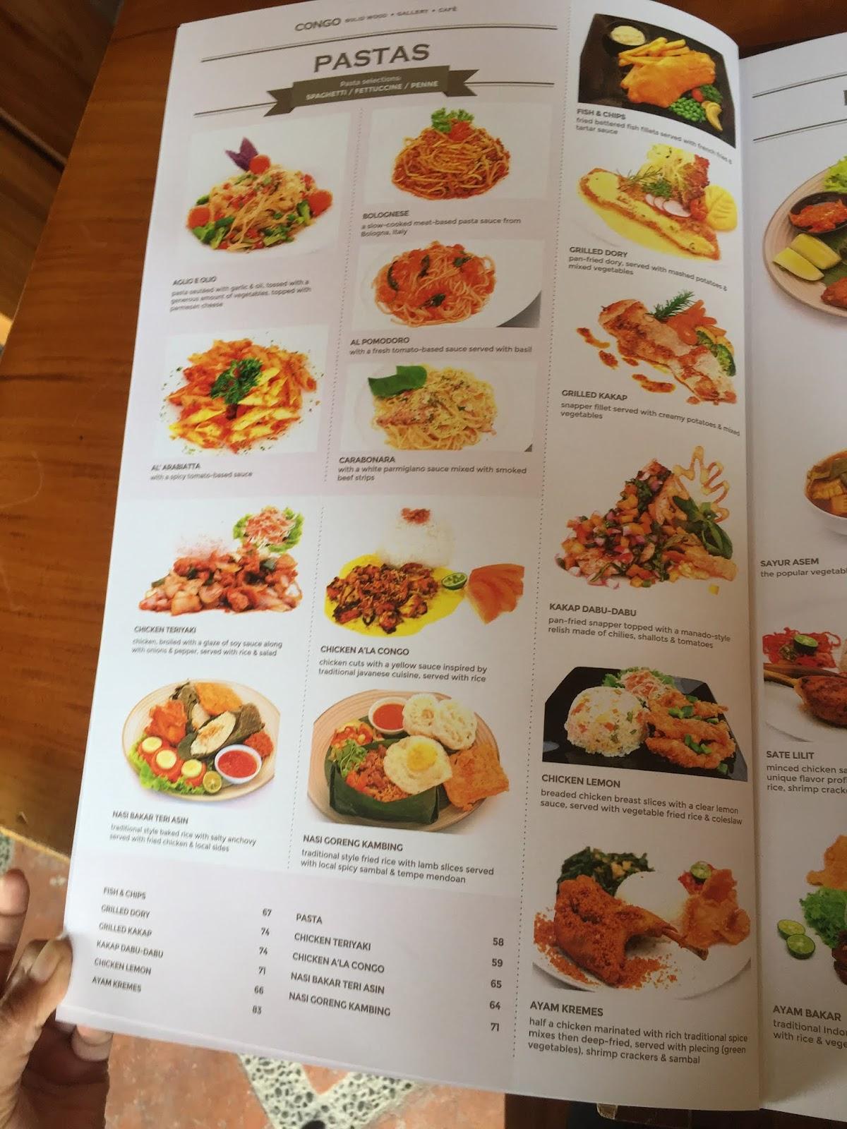 Menu at Congo Gallery & Cafe, Bandung