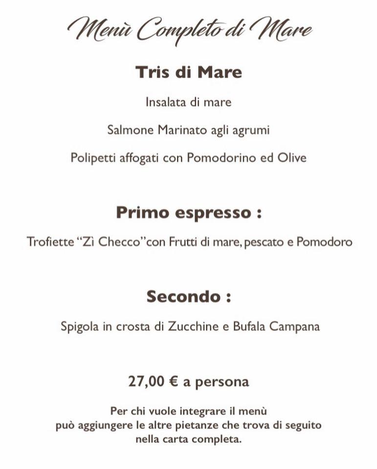 Menu at Da Zì Checco restaurant, Ostia