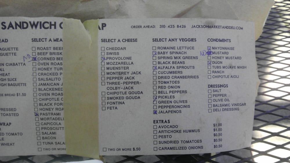 Menu at Jackson Market and Deli restaurant, Culver City
