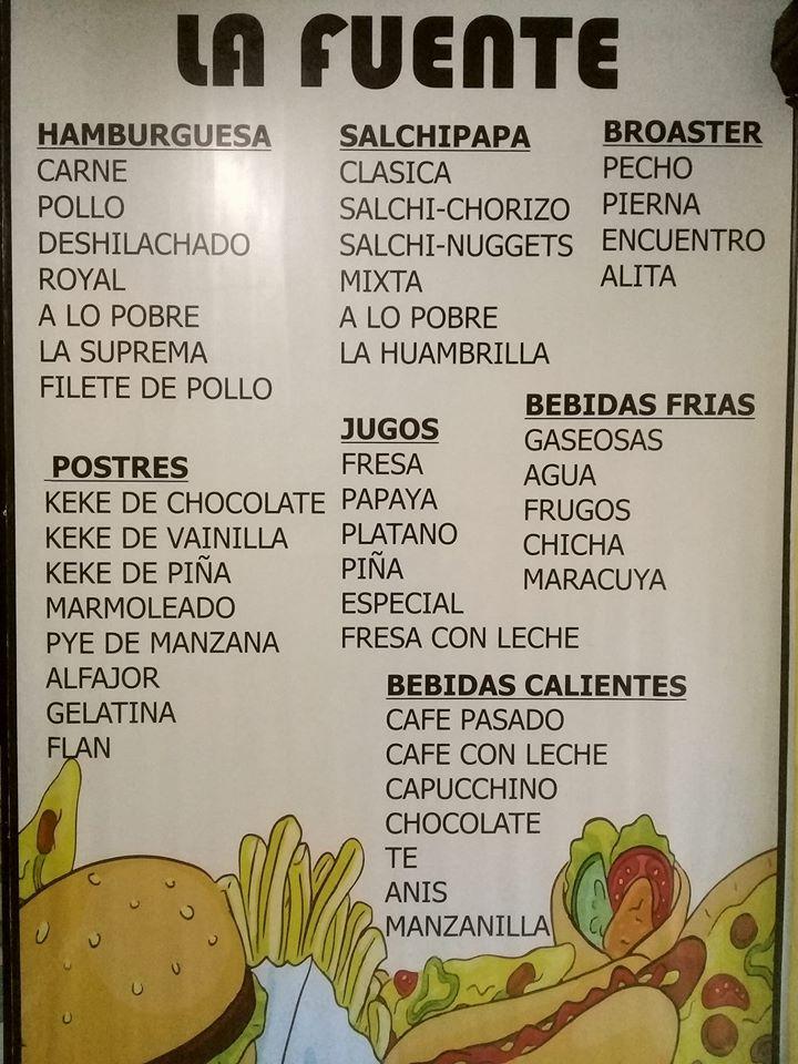 Menu at LA FUENTE restaurant, San Juan de Lurigancho