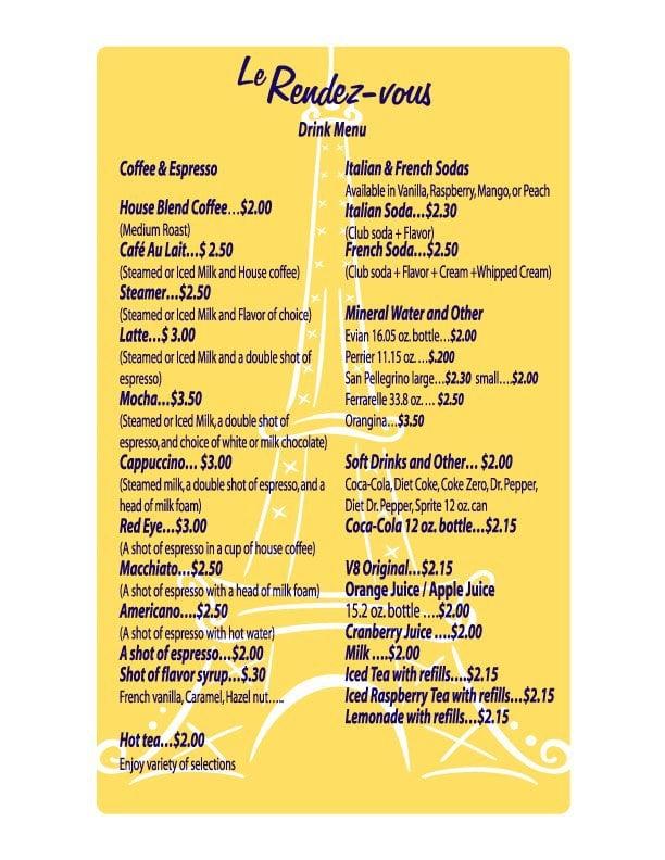 Menu at Le Rendez-vous Café cafe, Las Cruces