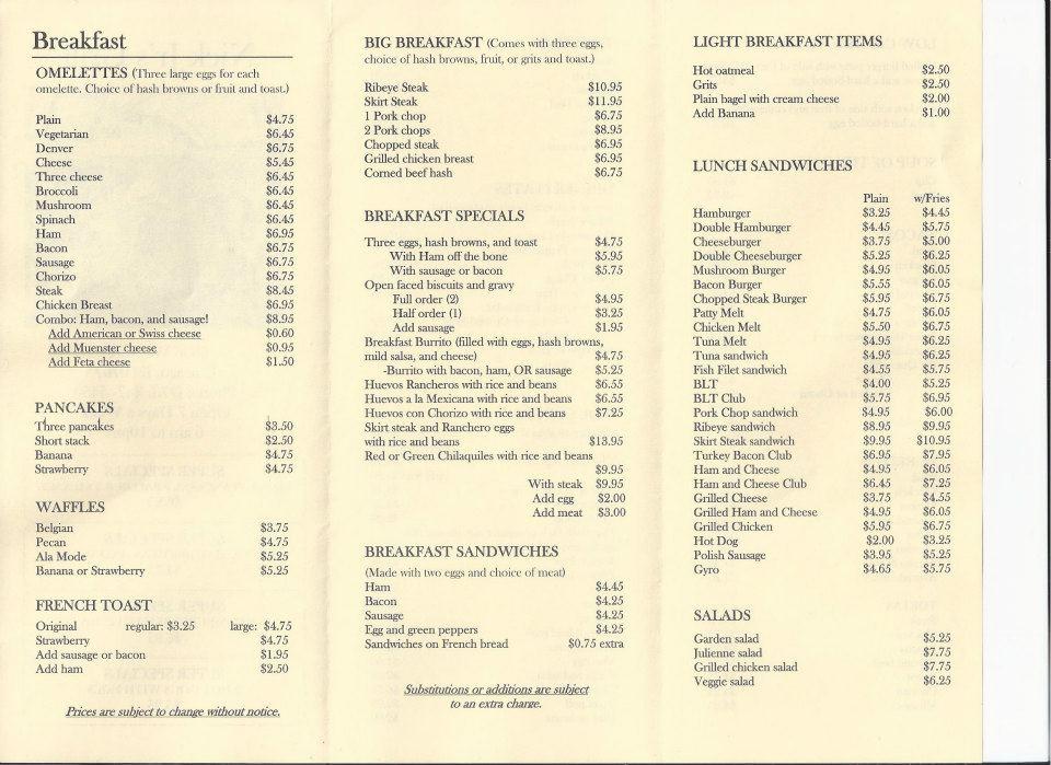 Menu at Nick Jr's Grill restaurant, Chicago