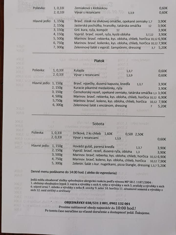 Menu at Reštaurácia - Premier Pizza Krušovce restaurant, Topoľčany
