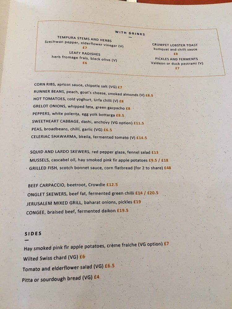 Menu at ROVI restaurant, London