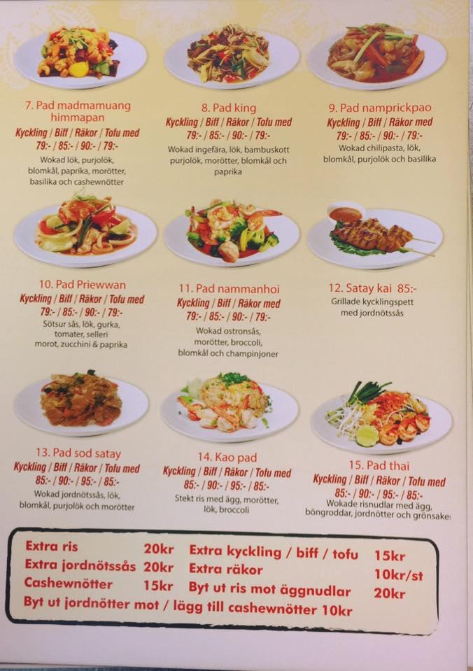 Menu at Anurak Thai Take Away restaurant, Mölndal