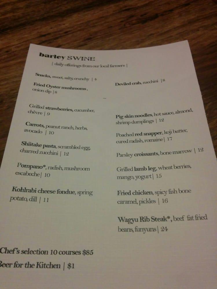 Menu at Barley Swine, Austin, Burnet Rd #400