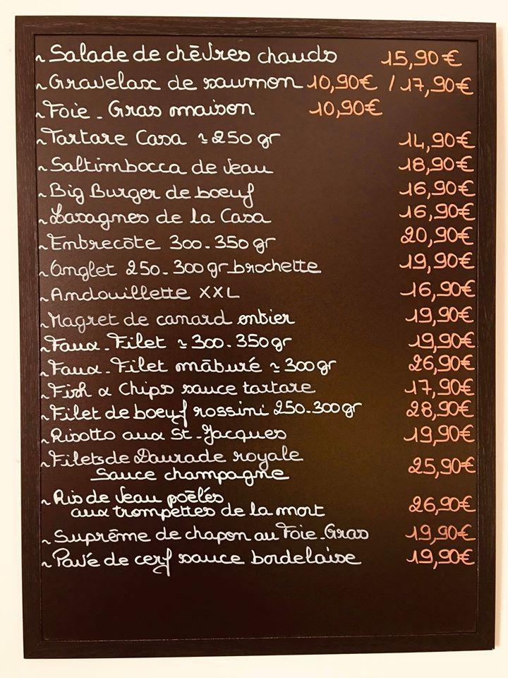 Menu au Casa Huet Saint Benoît Poitiers restaurant, Saint-Benoît