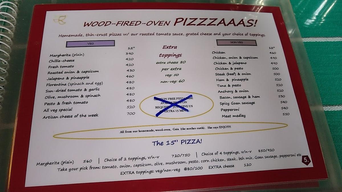 Menu at Cloud Cafe, Kodaikanal