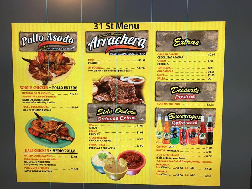 Menu at El Pollo Real restaurant, Chicago, W 31st St