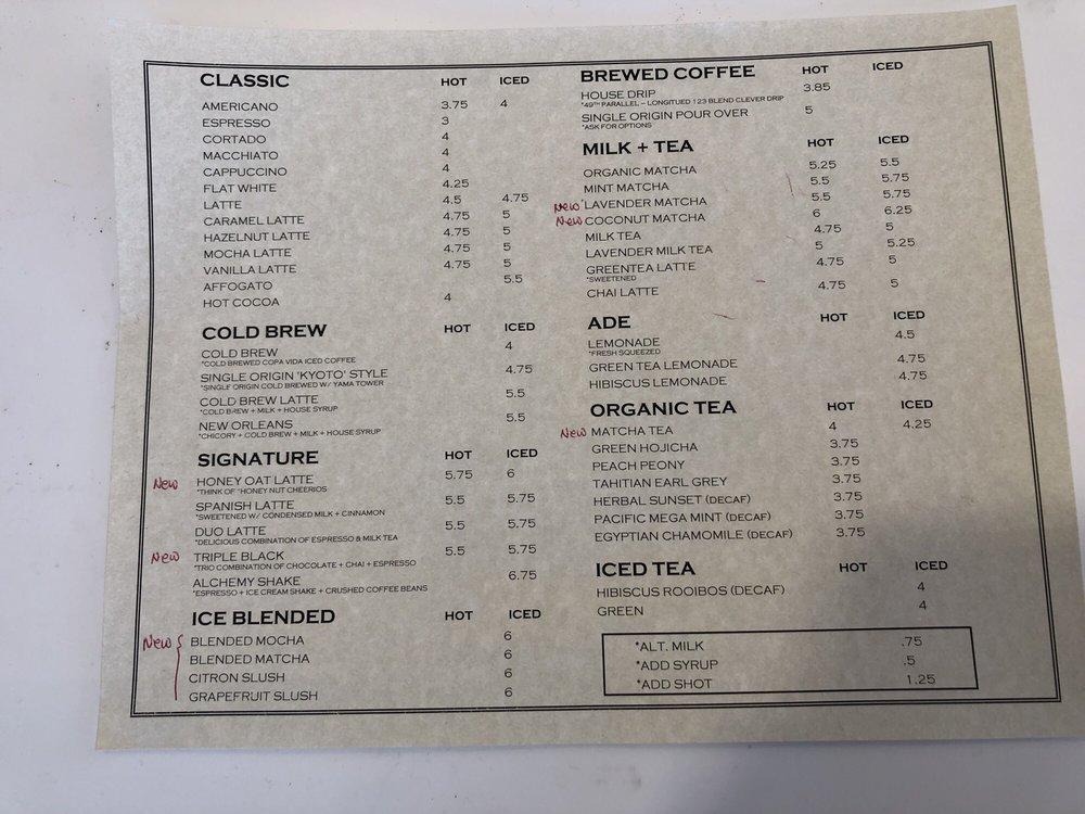 Menu at Enchanted Coffee Bar, La Mirada