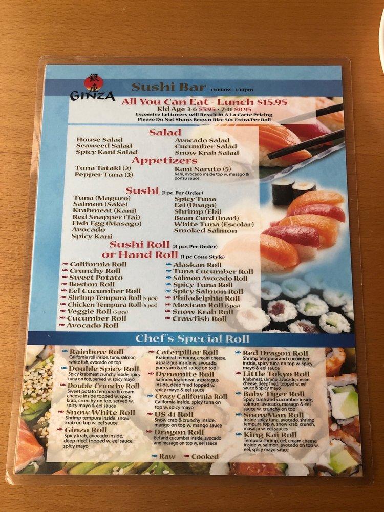 Carta de GinZa Japanese Restaurant, Fort Myers