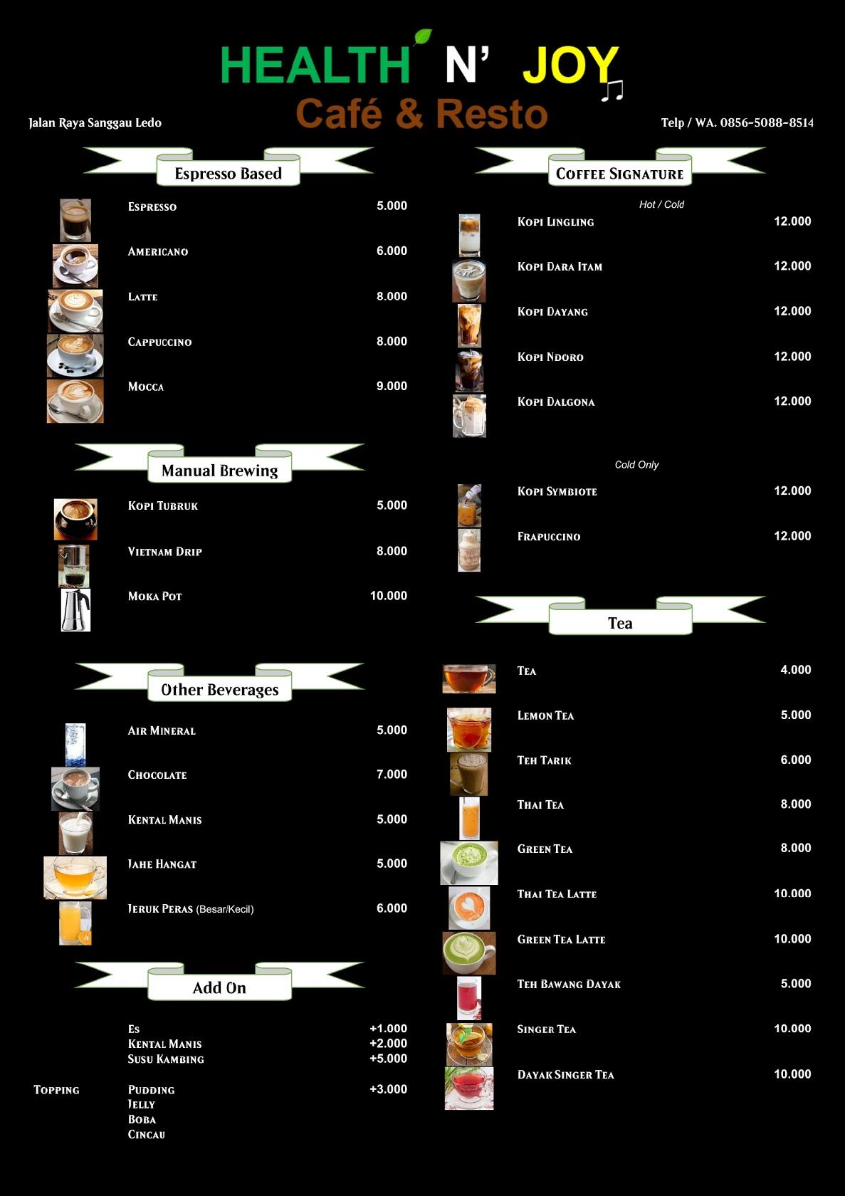 Menu at Health & Joy cafe, Bani Amas