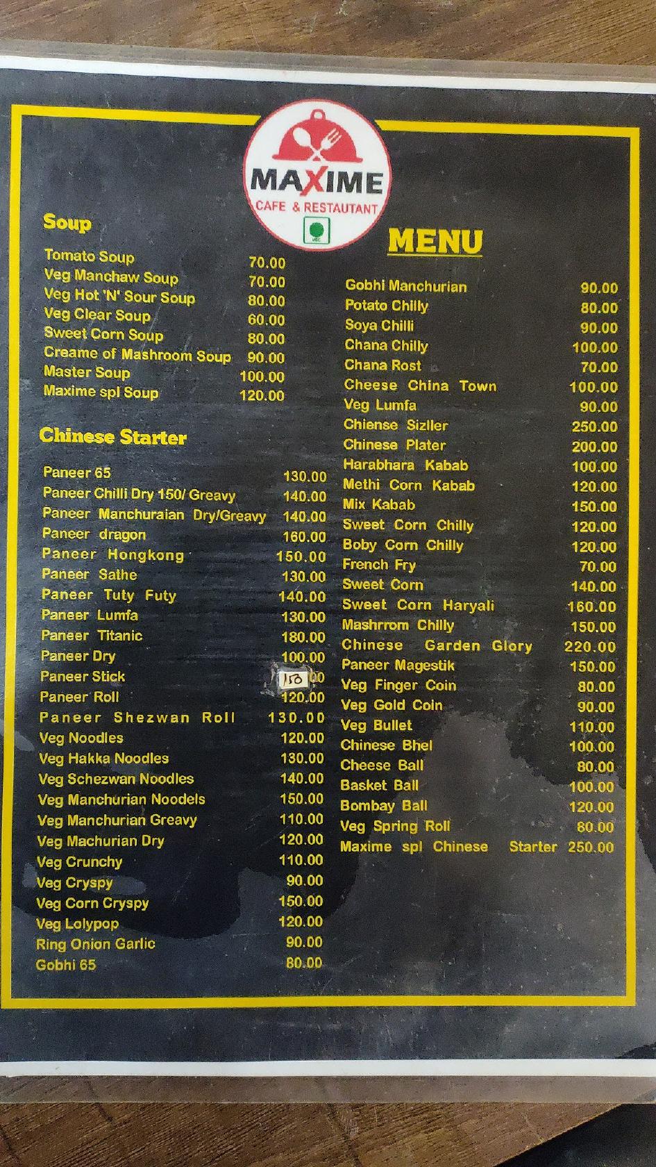 Menu at Maxime cafe & Restaurant, Keskal