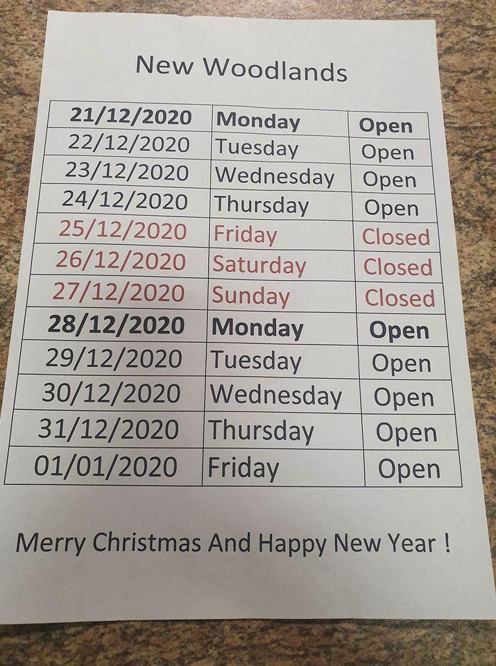 Menu at New Woodlands restaurant, Ballymena