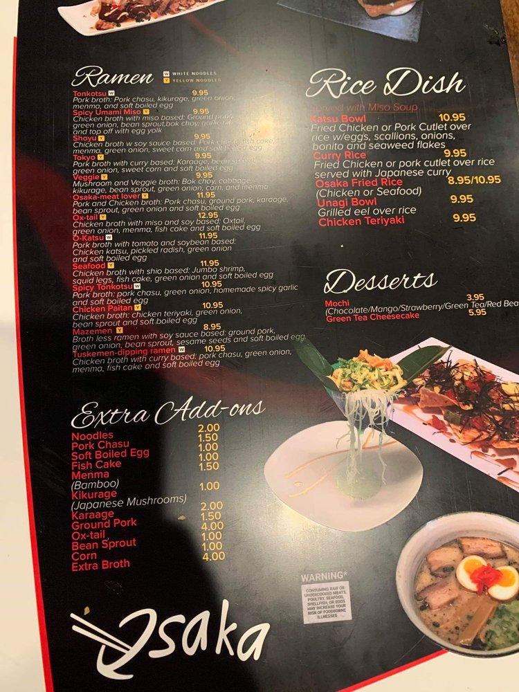 Menu at Osaka Ramen and Sushi restaurant, Virginia Beach