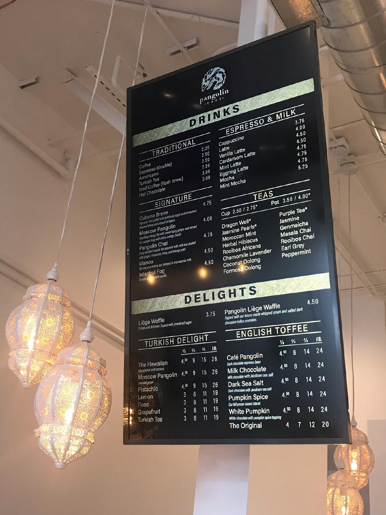 Menu at Pangolin Cafe, Reno