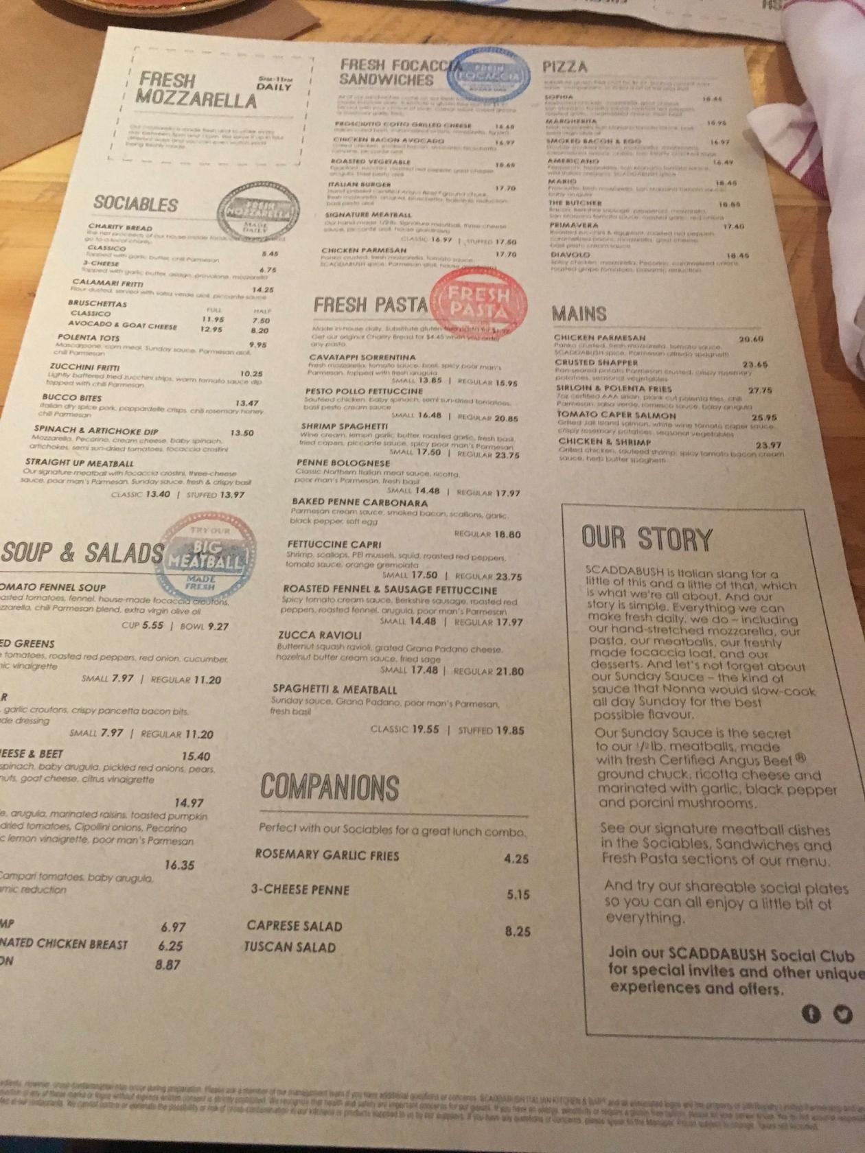 Menu at Scaddabush Italian Kitchen & Bar Square One, Mississauga, 209 ...