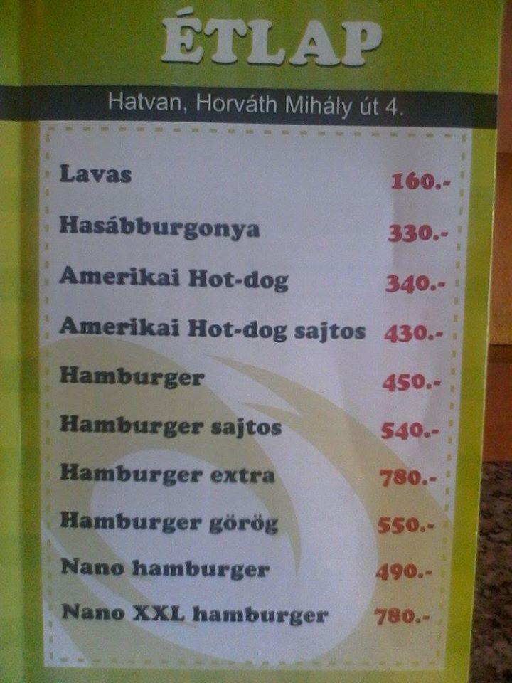 Carta del restaurante Special Gyros, Hatvan