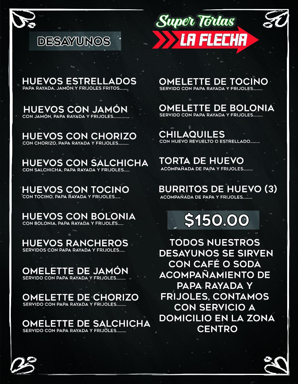 Carta del restaurante Super tortas la flecha, Ensenada