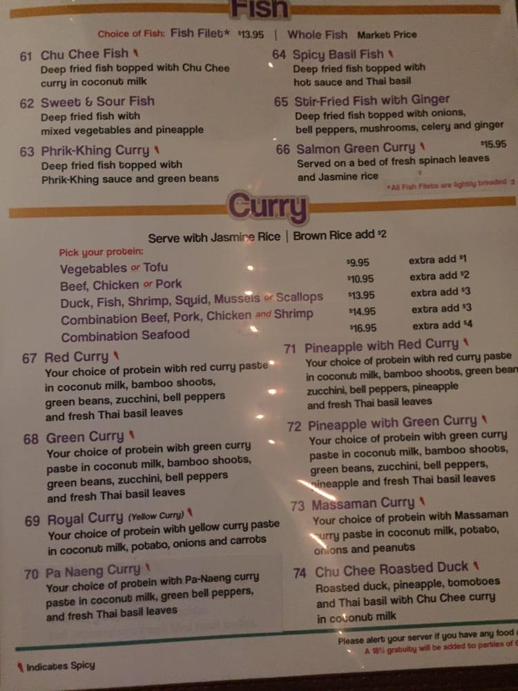 Menu at Thai E-San restaurant, Phoenix