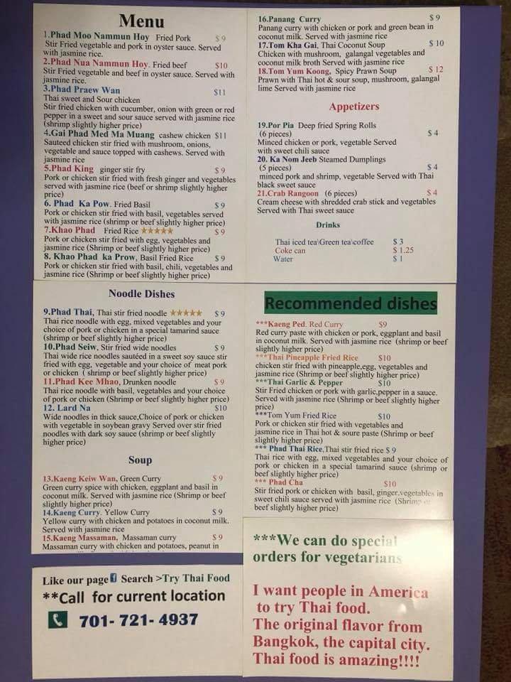 Menu at Try Thai Food Minot restaurant, Minot, S Broadway suite 4a