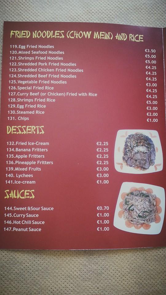 Menu at Da Hua Restaurant, Fgura