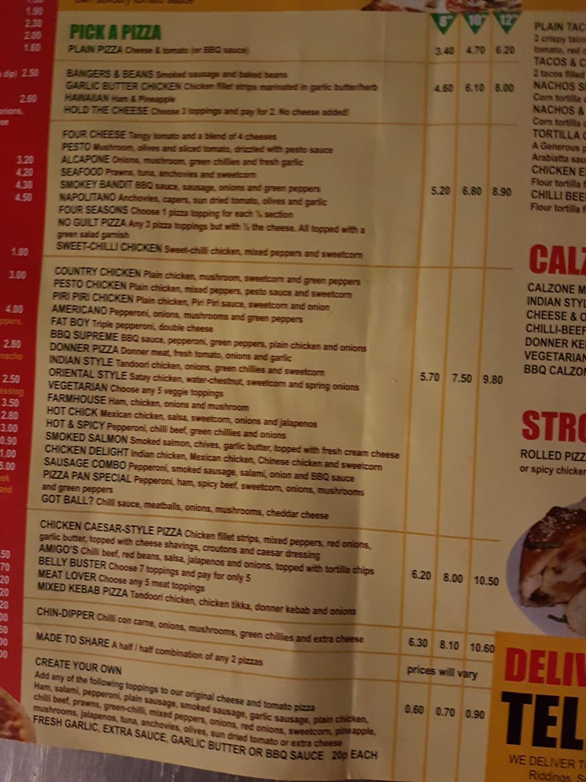 Menu at Pizza Pan fast food, Alfreton, 245 Somercotes Hill