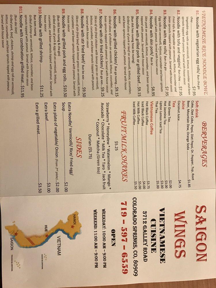 Menu at Saigon Tapioca - Vietnamese Pho Restaurant, Colorado Springs ...