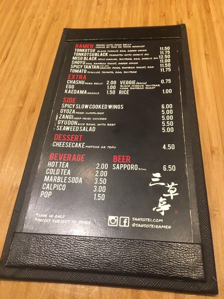 Menu at Sansotei Ramen restaurant, Ottawa, 153 Bank St