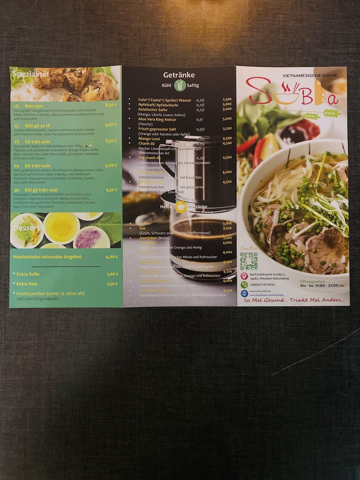 Speisekarte von Subba restaurant, Potsdam