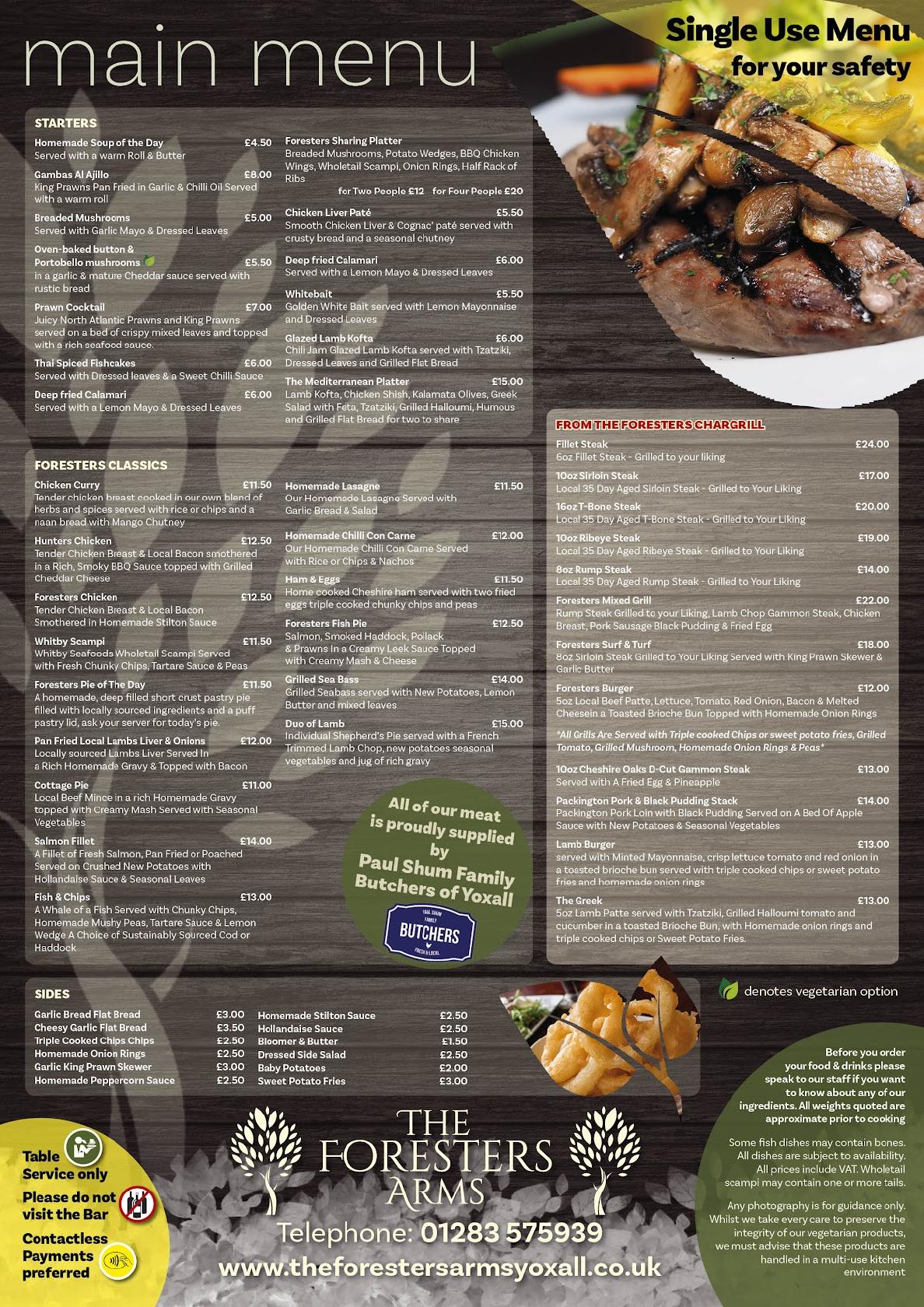 Menu at The Foresters Arms pub & bar, Yoxall, Wood Ln