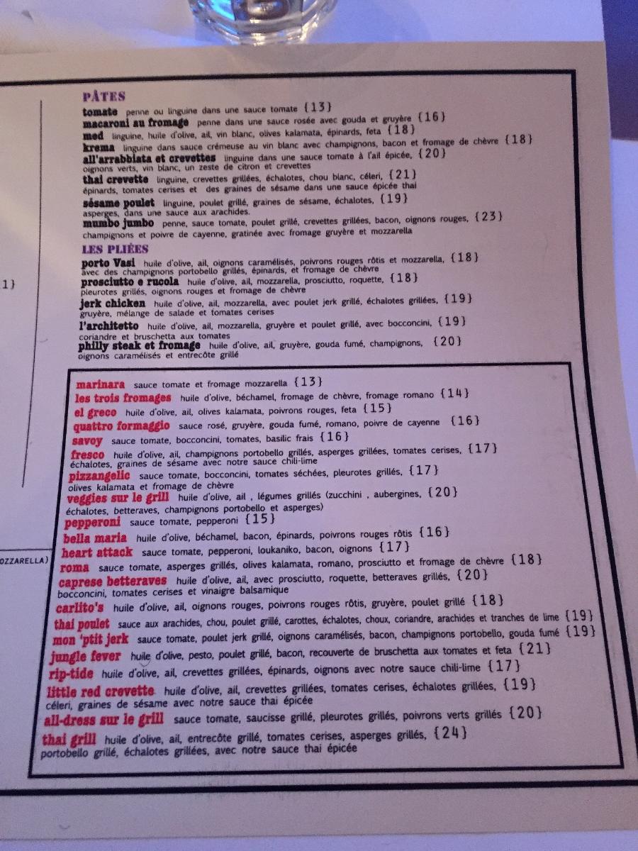 Menu at Restaurant Violet Angel, Sainte-Anne-de-Bellevue