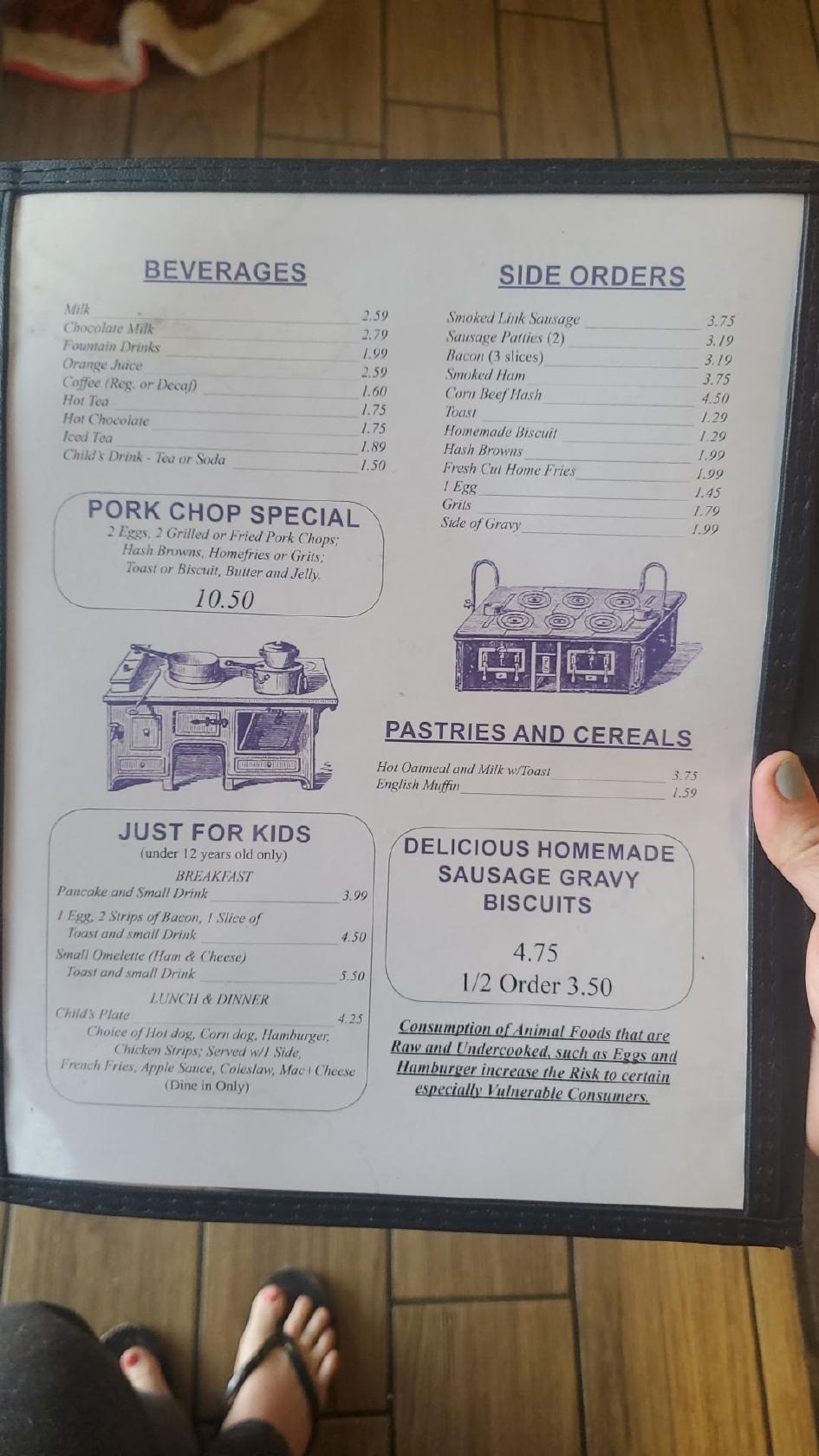 Menu at Bett's Big T Restaurant, Chiefland