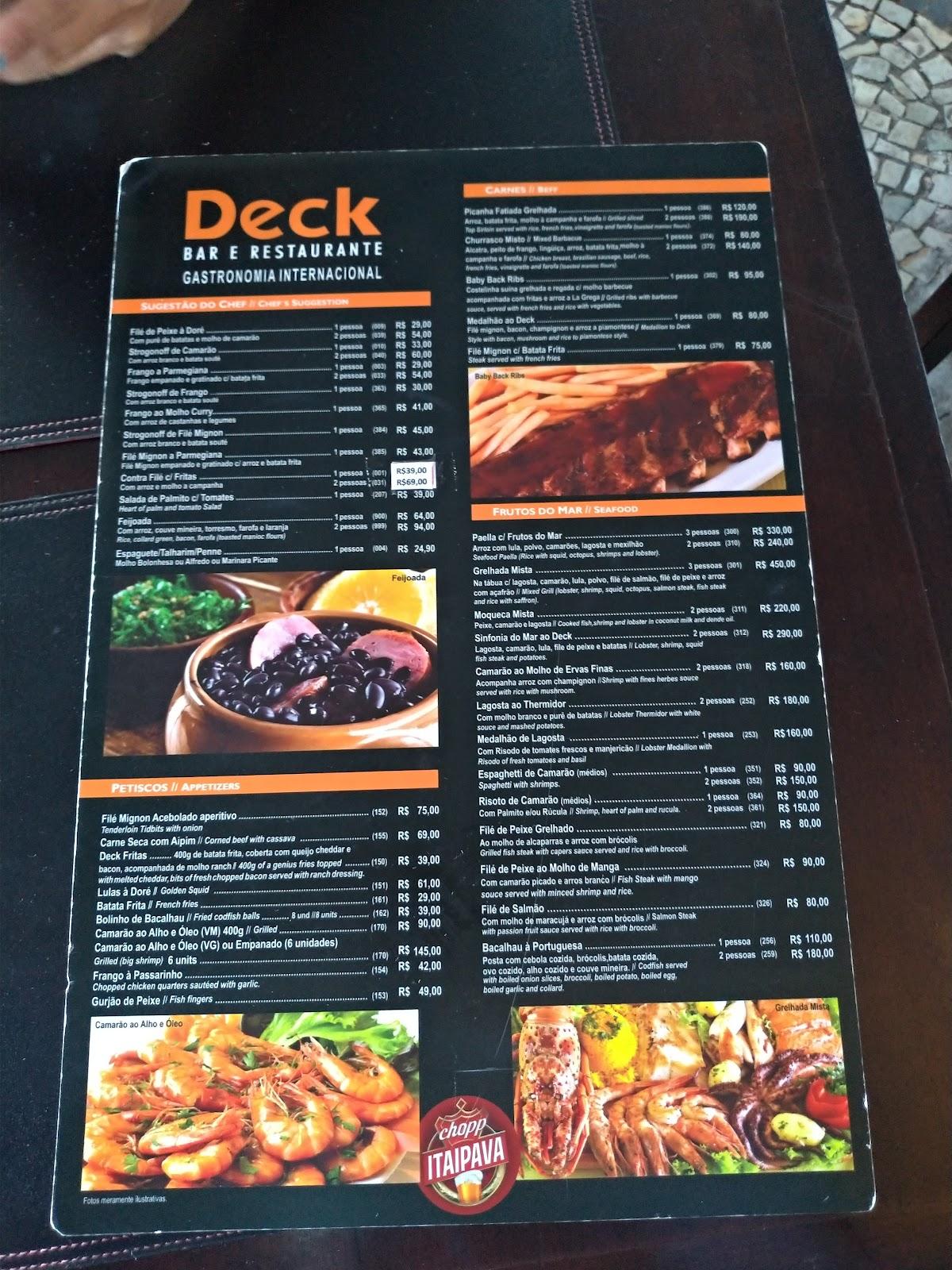 Menu at Deck buffet pizzeria, Rio de Janeiro, Av. Atlântica