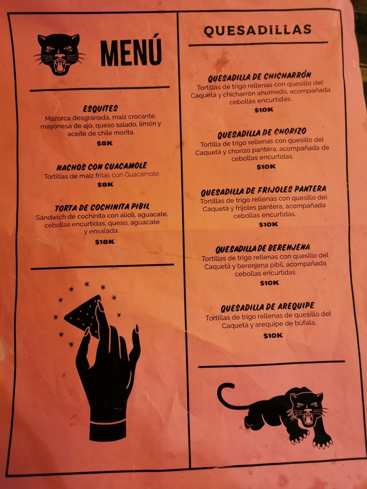 Carta del restaurante El Pantera Taquería Nogal, Bogotá