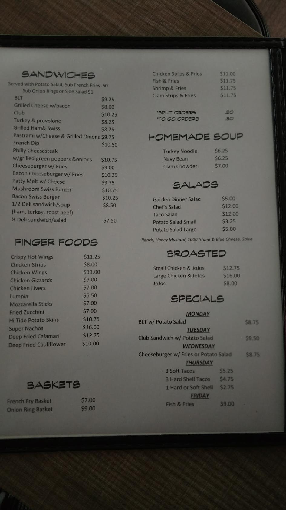 Menu at Hi Tide Bar and Grill, Port Orchard