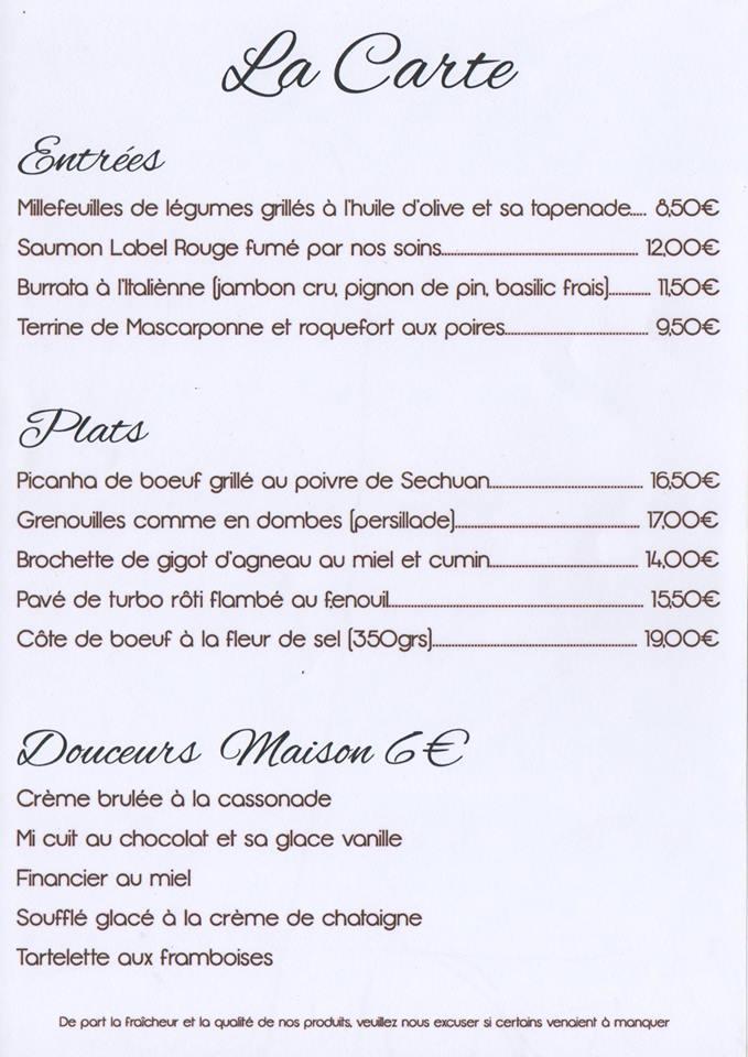 Menu at La mansarde restaurant, Villeurbanne