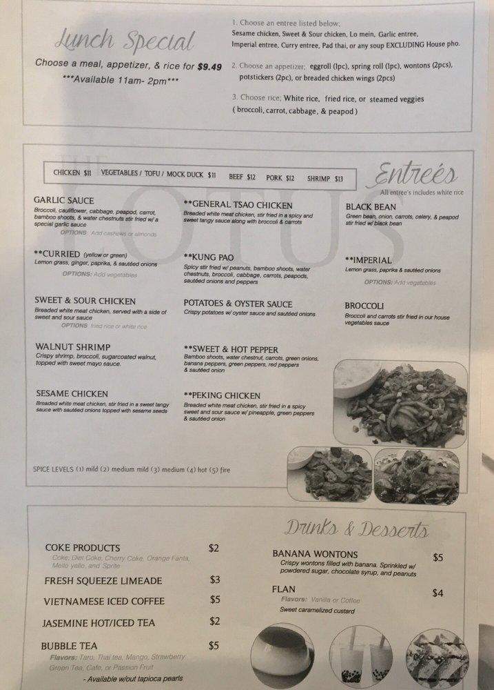 Menu at Lotus Maple Grove restaurant, Maple Grove