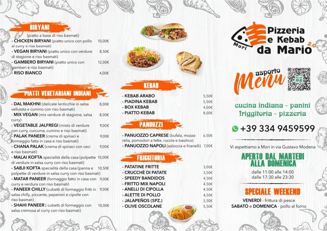 Menu at PIZZERIA E KEBAB DA MARIO 2, Mori