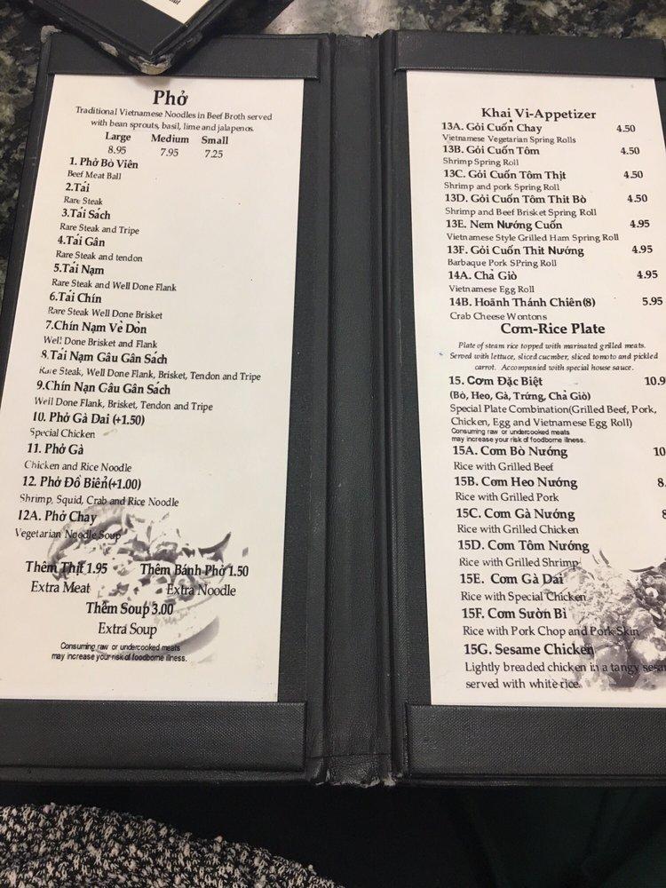 Menu at Phở 75 restaurant, Aurora, S Havana St