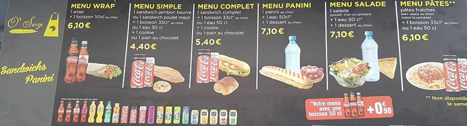 Menu at Sandwicherie O'Seize, Angers