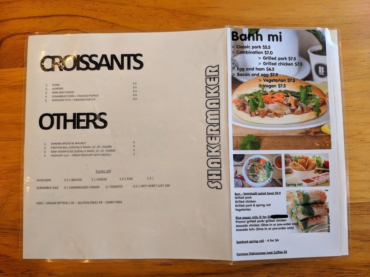 Menu at Shakermaker Coffee Drive Thru cafe, Arundel