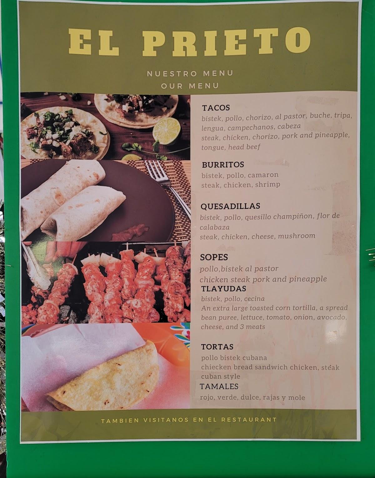 Menu at Taqueria El Prieto restaurant, Bridgeton