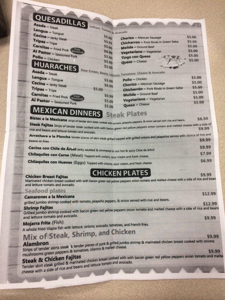 Menu at Taqueria La Mexicana restaurant, Walworth