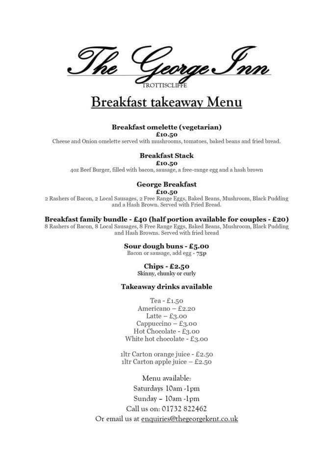 Menu at The George Inn pub & bar, Trottiscliffe, Taylors Ln
