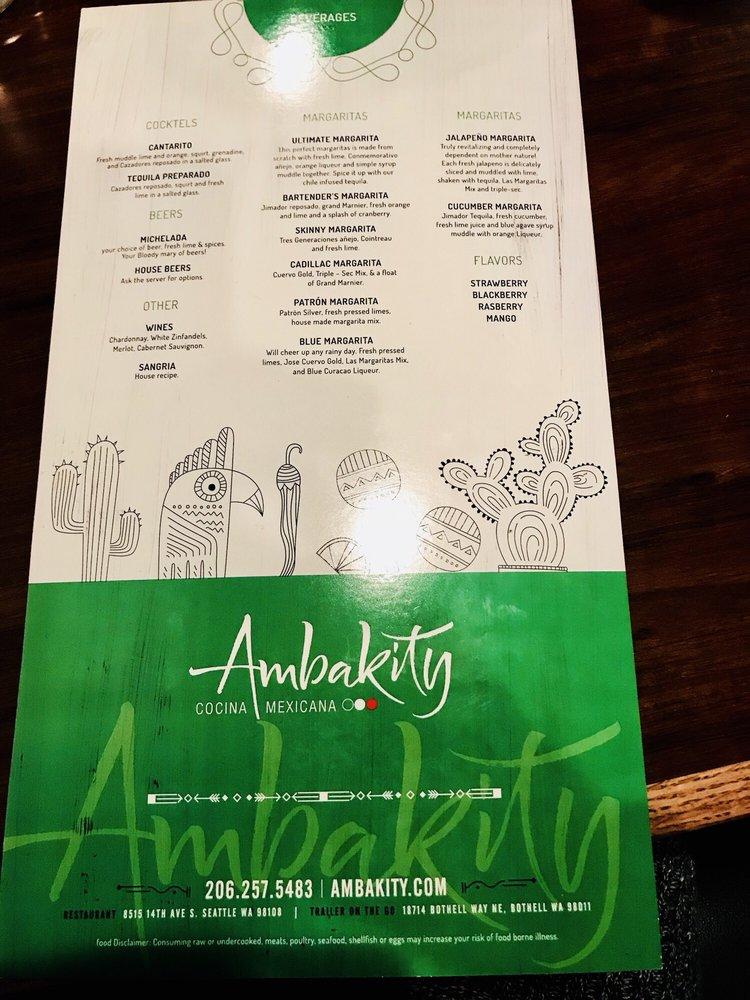 Menu at Ambakity Cocina Mexicana restaurant, Seattle, 14th Ave S