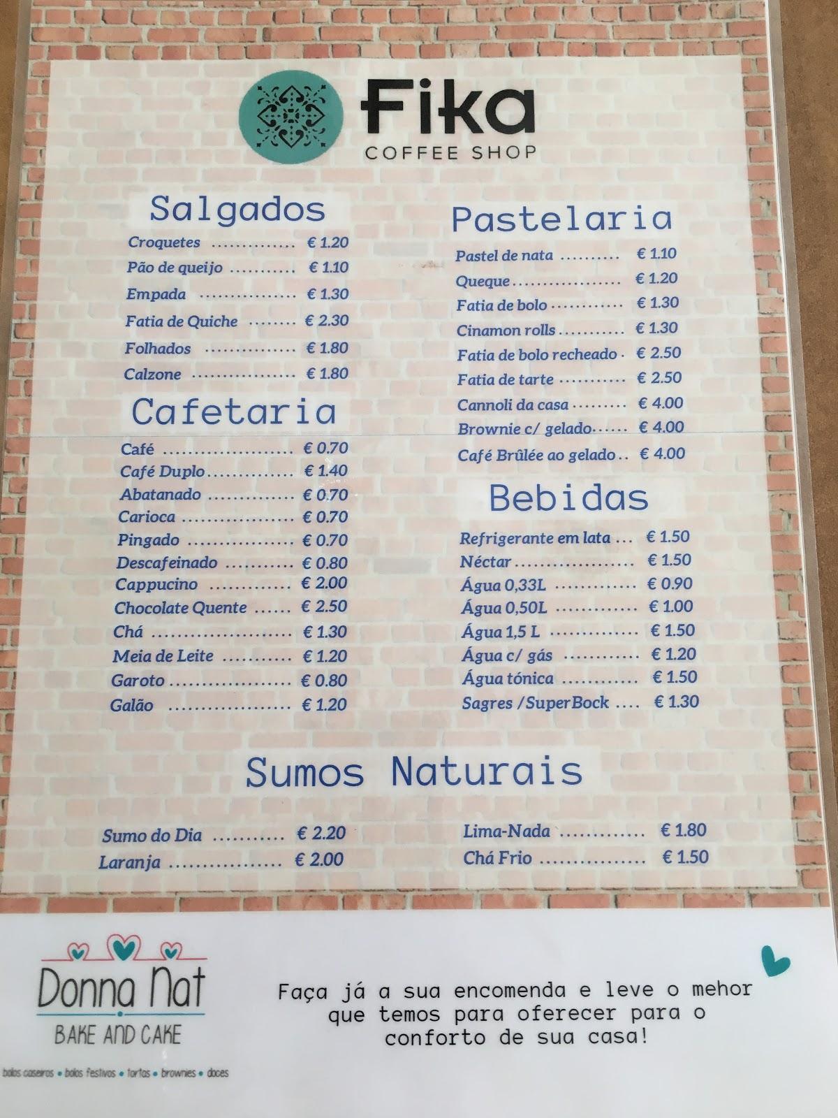 Menu em Fika Coffee Shop restaurante, Parede