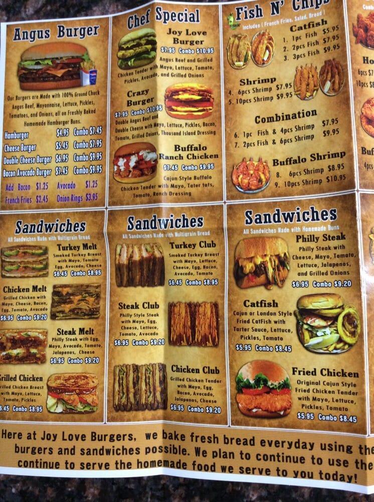 Menu at Joy Love Burgers restaurant, Houston, N Mason Rd
