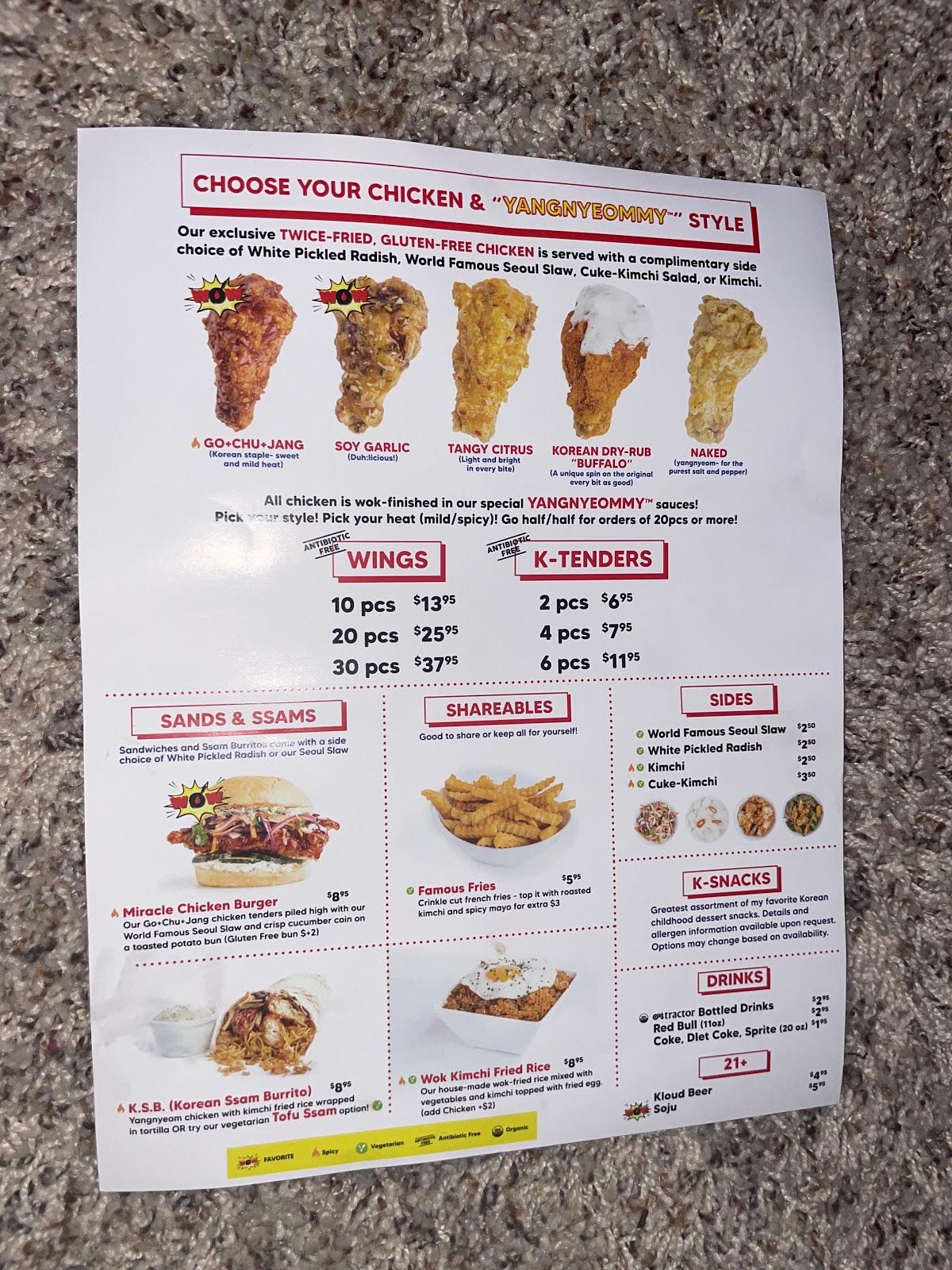 Menu at Wing Wok Korean Fried Chicken fast food, Centennial